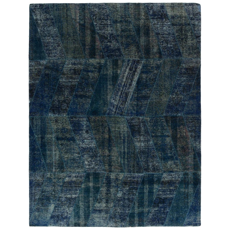 Turquoise Chevron Distressed Rug For Sale at 1stDibs