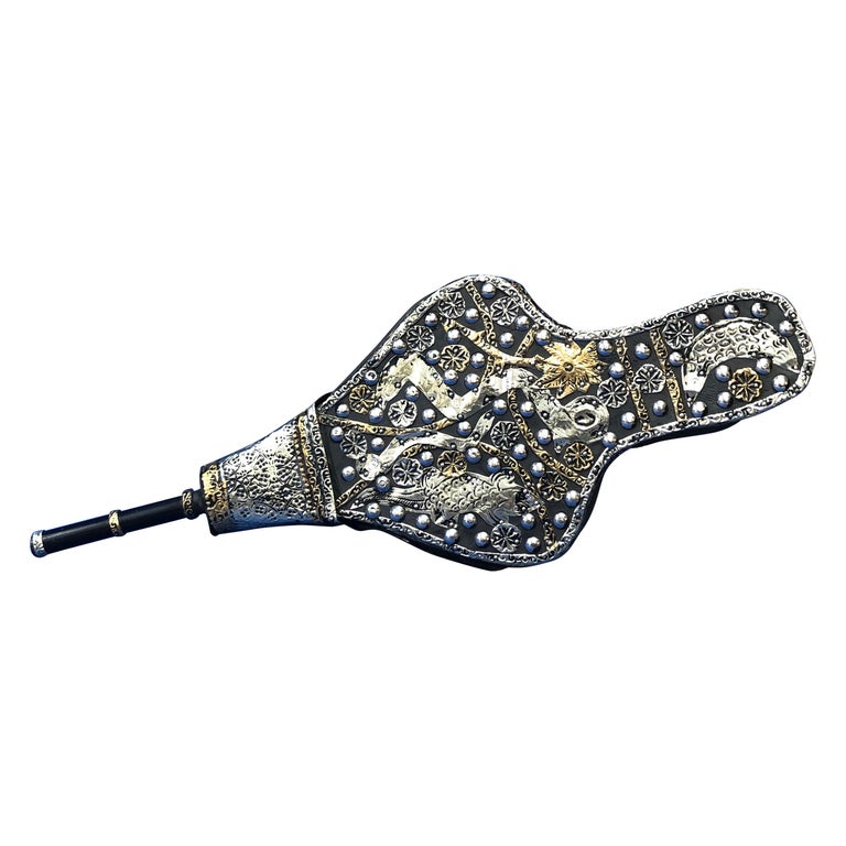 Handmade Moroccan Fireplace Billows Tool, Leather, Brass, Silver ...