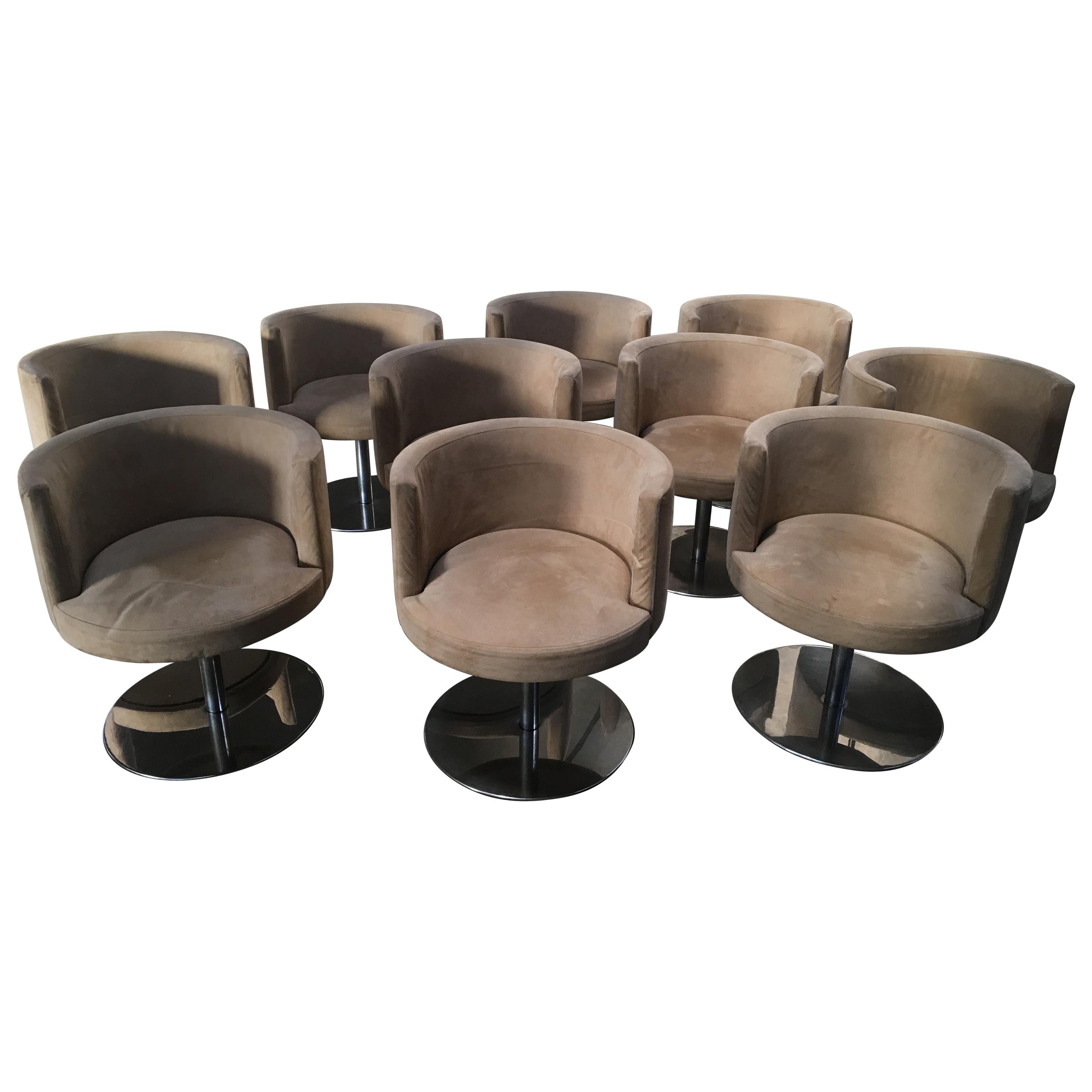 Mid-Century Modern Italian Set of 10 Alcantara Swivel Chairs with ...
