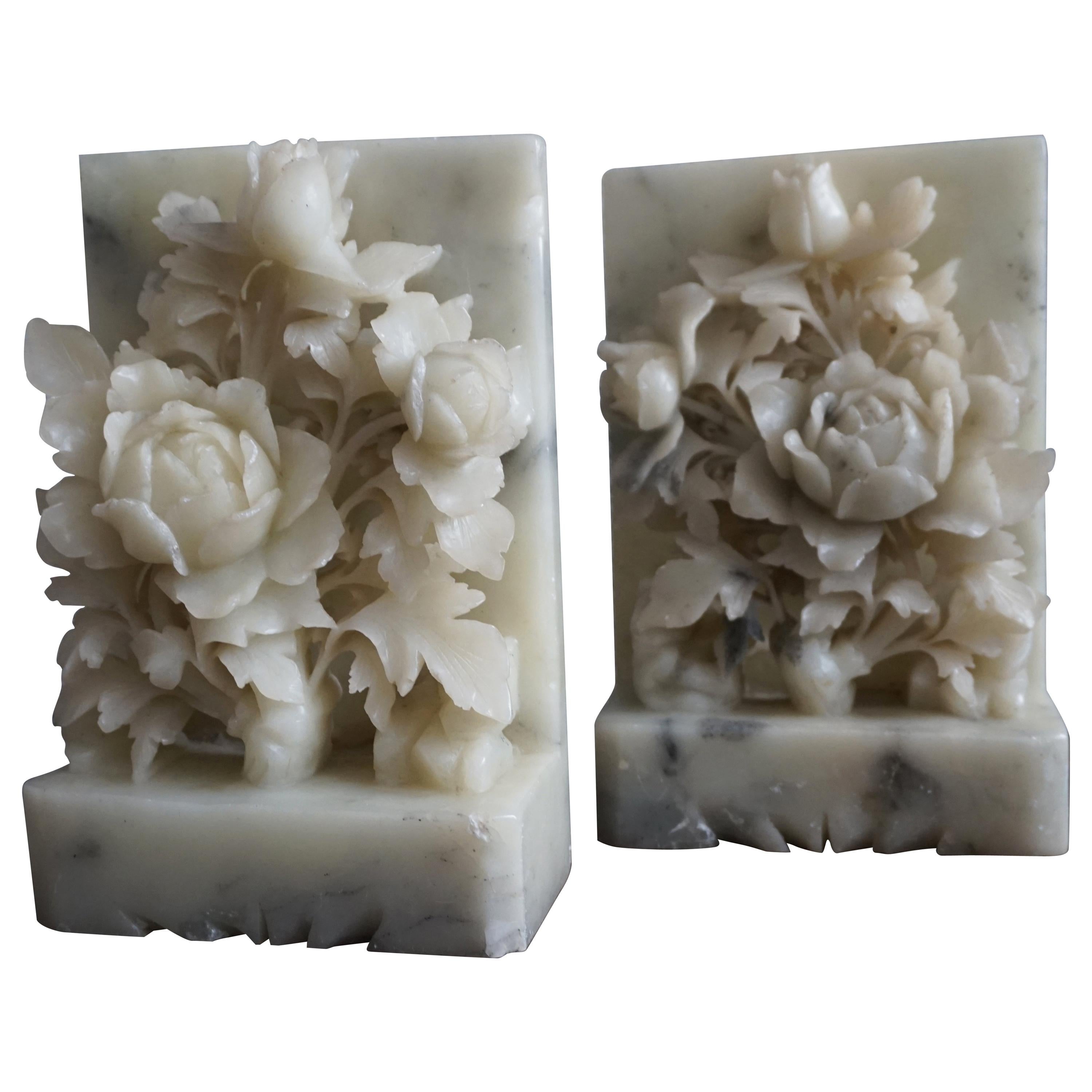 Rare and Quality Carved Late 19th Century Pair of Alabaster Rose Bush ...