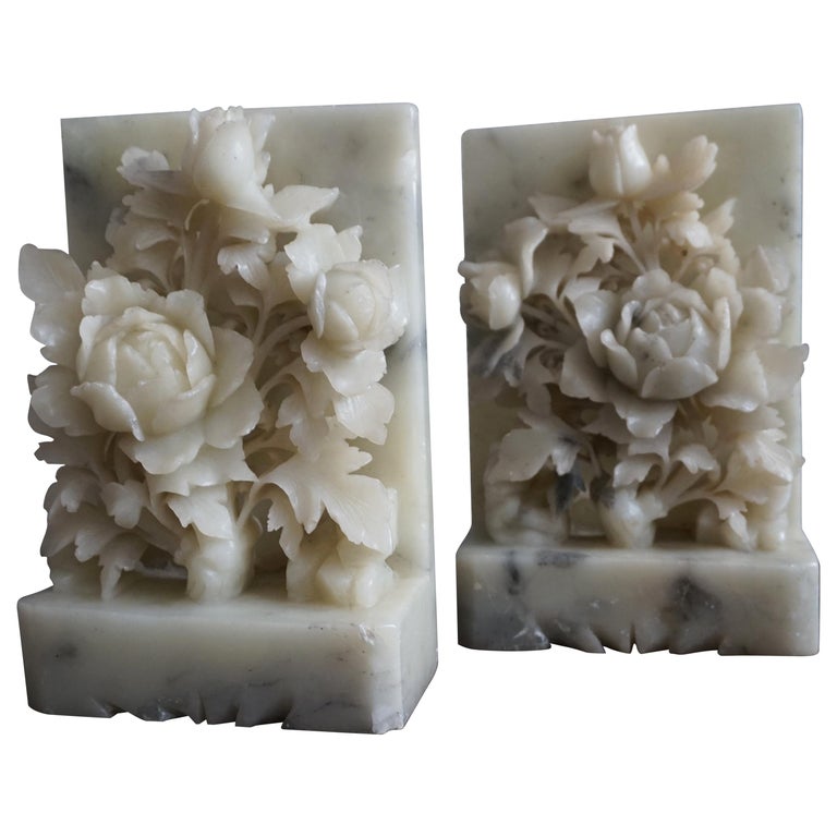 Rare and Quality Carved Late 19th Century Pair of Alabaster Rose Bush ...