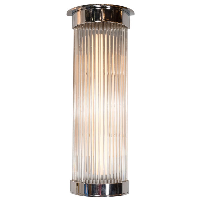 Art Deco Streamlined Machine Age Chrome and Glass Rod Sconce For Sale ...