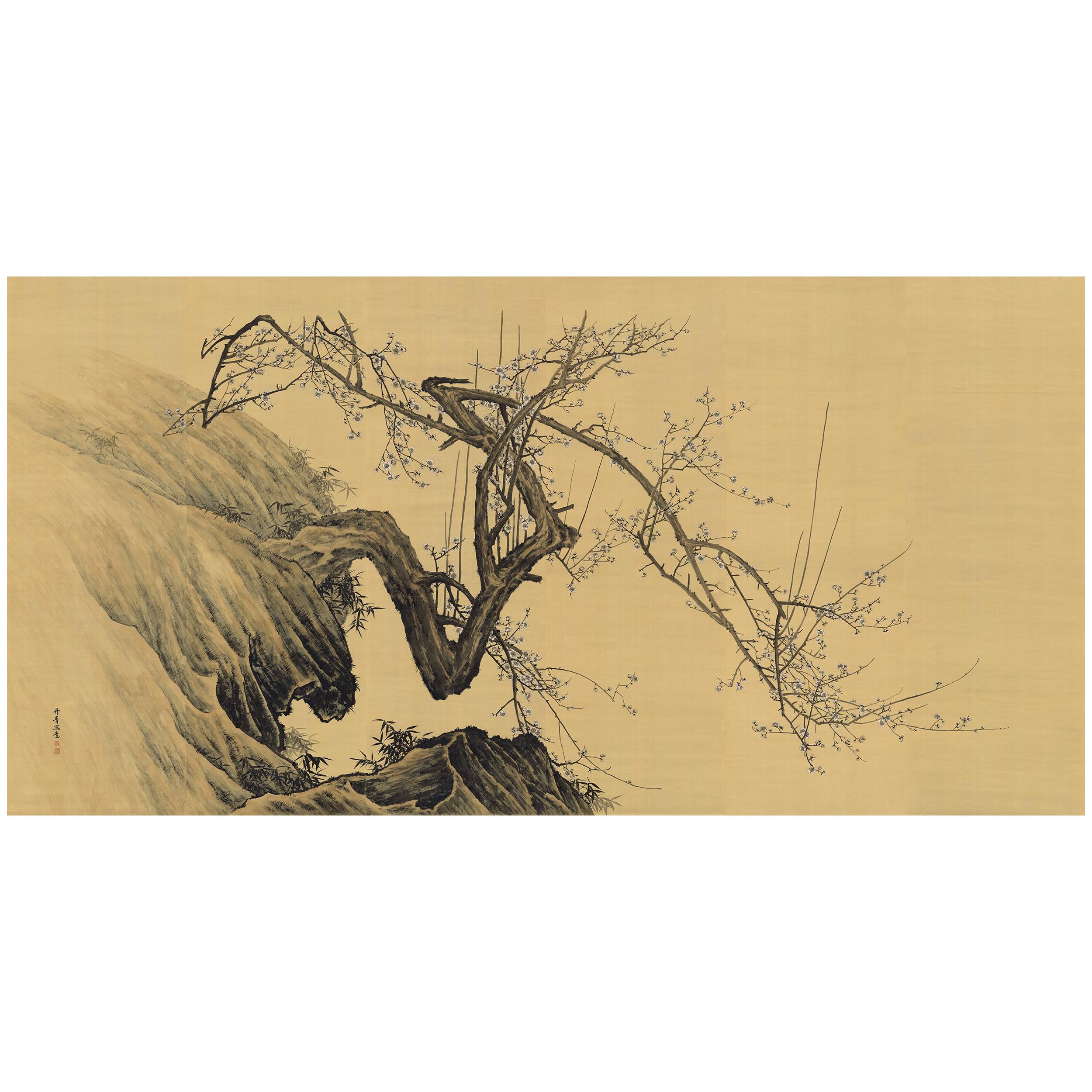Rock Tree Japanese Mural at 1stDibs