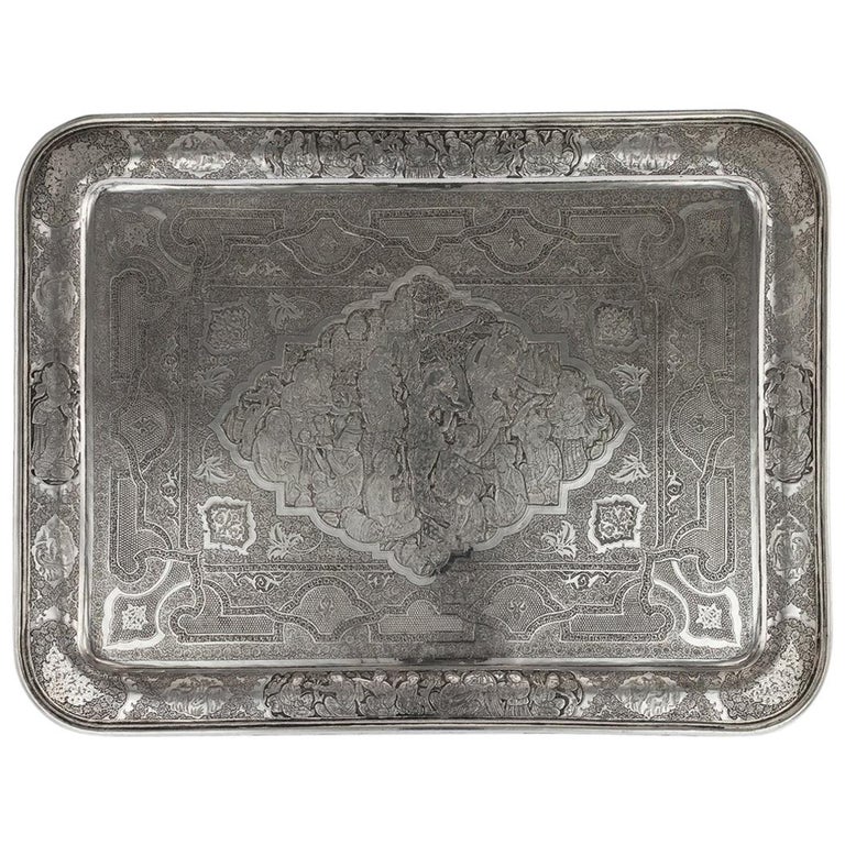 Antique Persian Solid Silver Massive Wall Plaque / Tray, Vafadar, circa ...