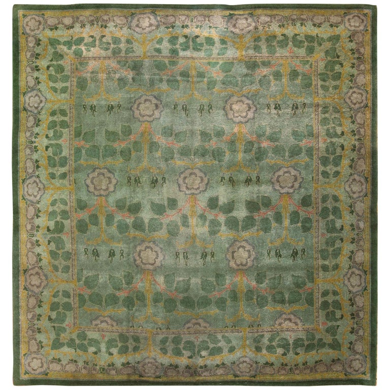 Beautiful Green Background Antique Arts and Crafts Donegal Irish Rug at ...