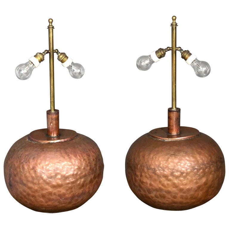 Pair of Huge Adjustable Copper Table Lamps with Brass, 1970s, Florence ...