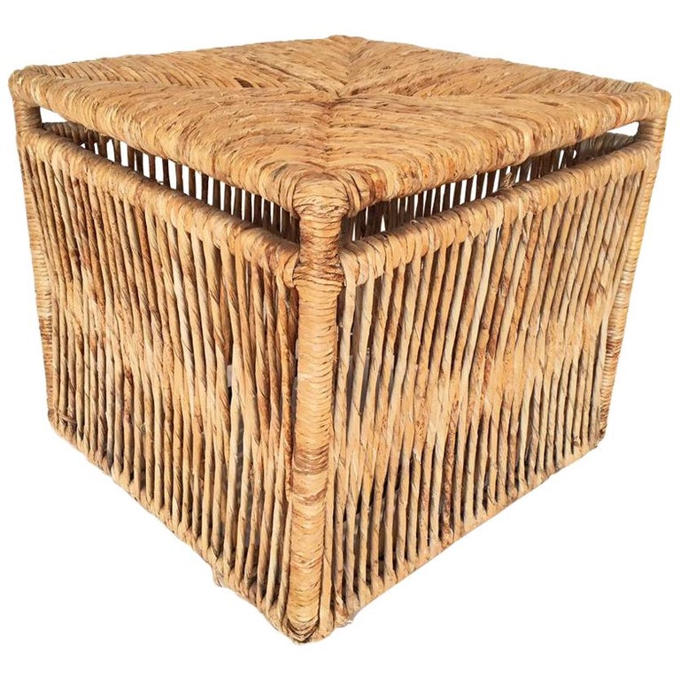 Woven Rattan Rope Weave Cube Footstool at 1stDibs