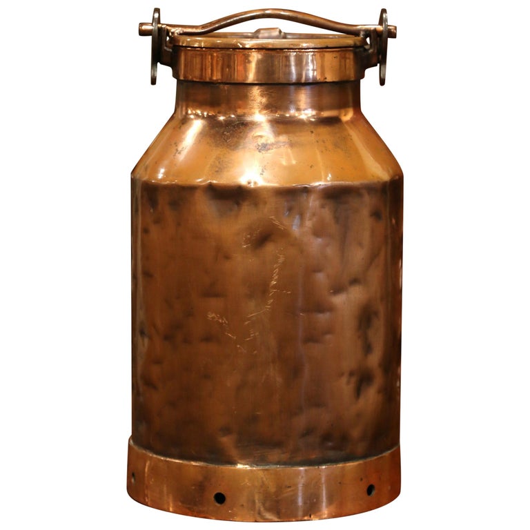 19th Century French Polished Copper Milk Container with Handle and Lid ...