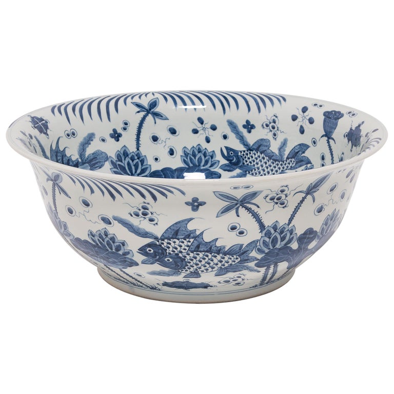 Monumental Chinese Blue and White Ocean Bowl at 1stDibs