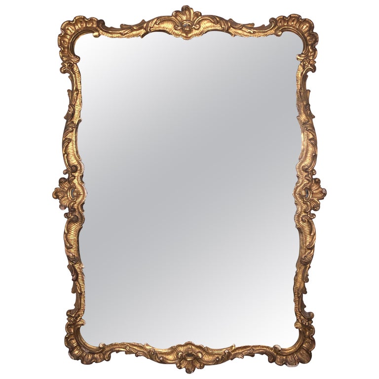 French Ornate Rococo Style Carved Giltwood Frame Wall Mirror Louis XIV ...