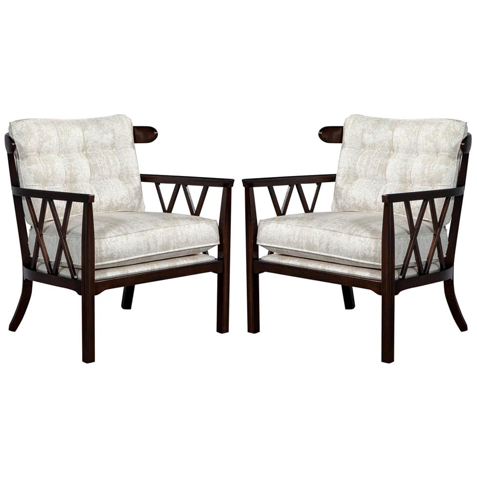 Pair of Mid-Century Modern Walnut X-Back Club Chairs at 1stDibs