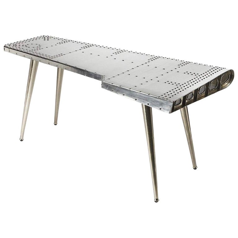 Modern Industrial Silver “Airplane” Wing Writing Desk Table at 1stDibs