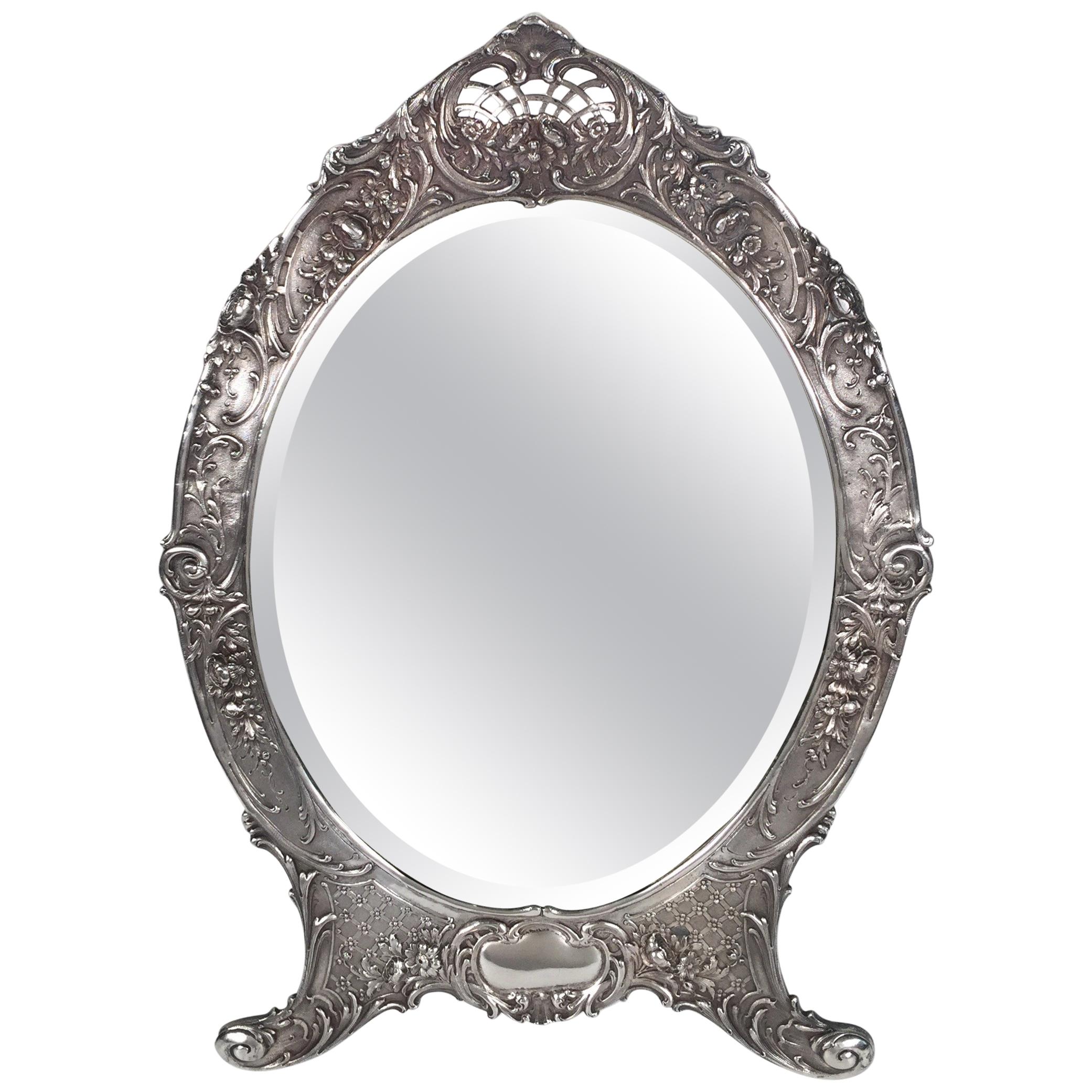 Antique Tiffany Repousse Sterling Silver Standing Vanity Mirror For ...