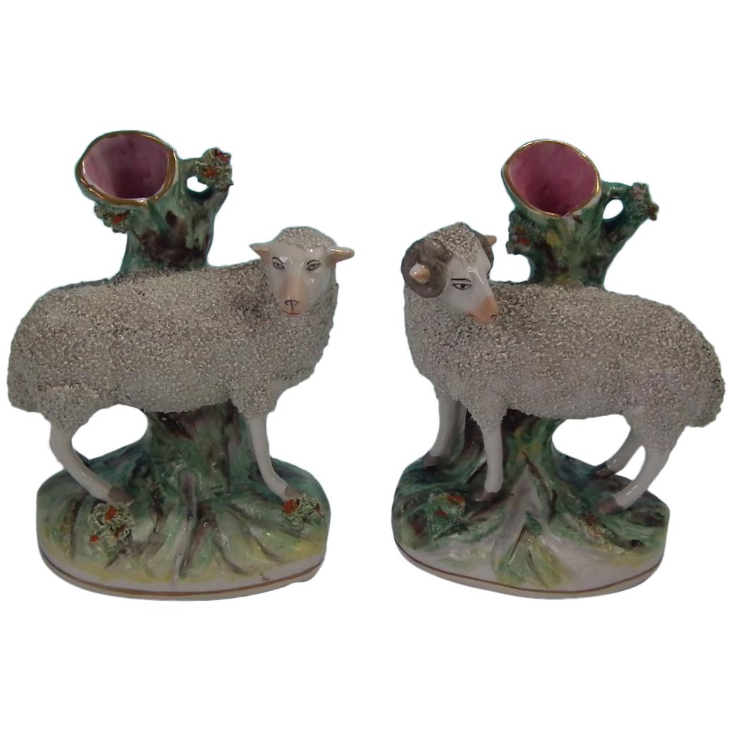 Large Pair of Staffordshire Sheep Spill Vases at 1stDibs