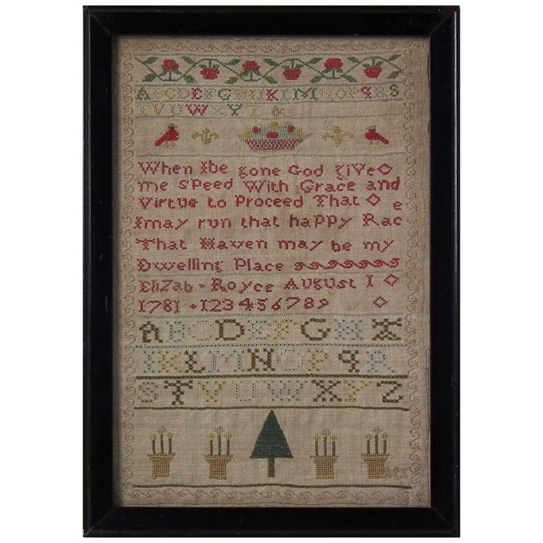Small Antique Sampler, 1781 by Elizabeth Royce at 1stDibs