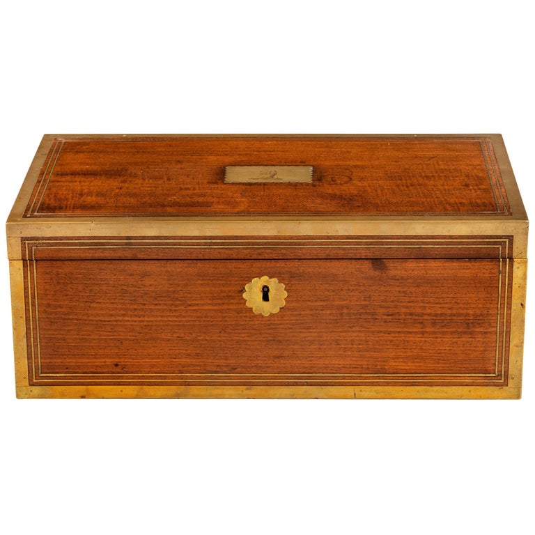 Regency Brass-Bound Mahogany Writing Slope by Hicks of London at 1stDibs