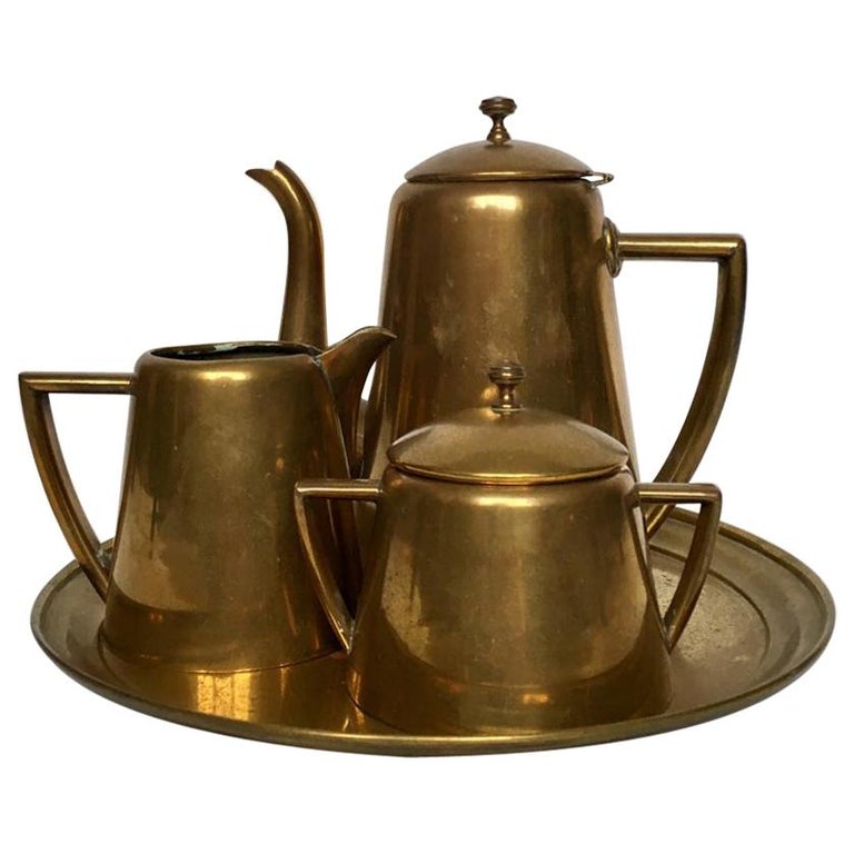 Art Deco German Brass Coffee Set from Hogri, 4 Pieces at 1stDibs