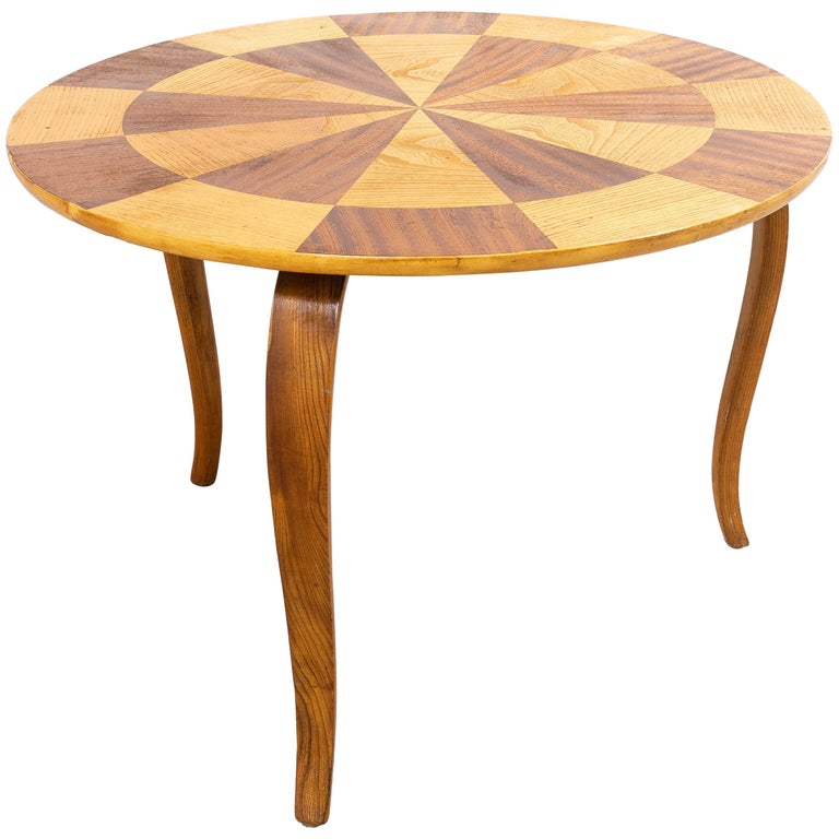 Midcentury Norwegian Round Coffee Table with Dart Marquetry Pattern at ...
