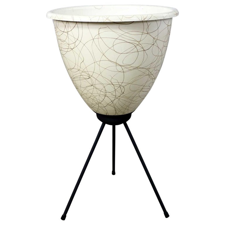 Mid-Century Modern Fiberglass Bullet Planter on Black Rod Attached ...