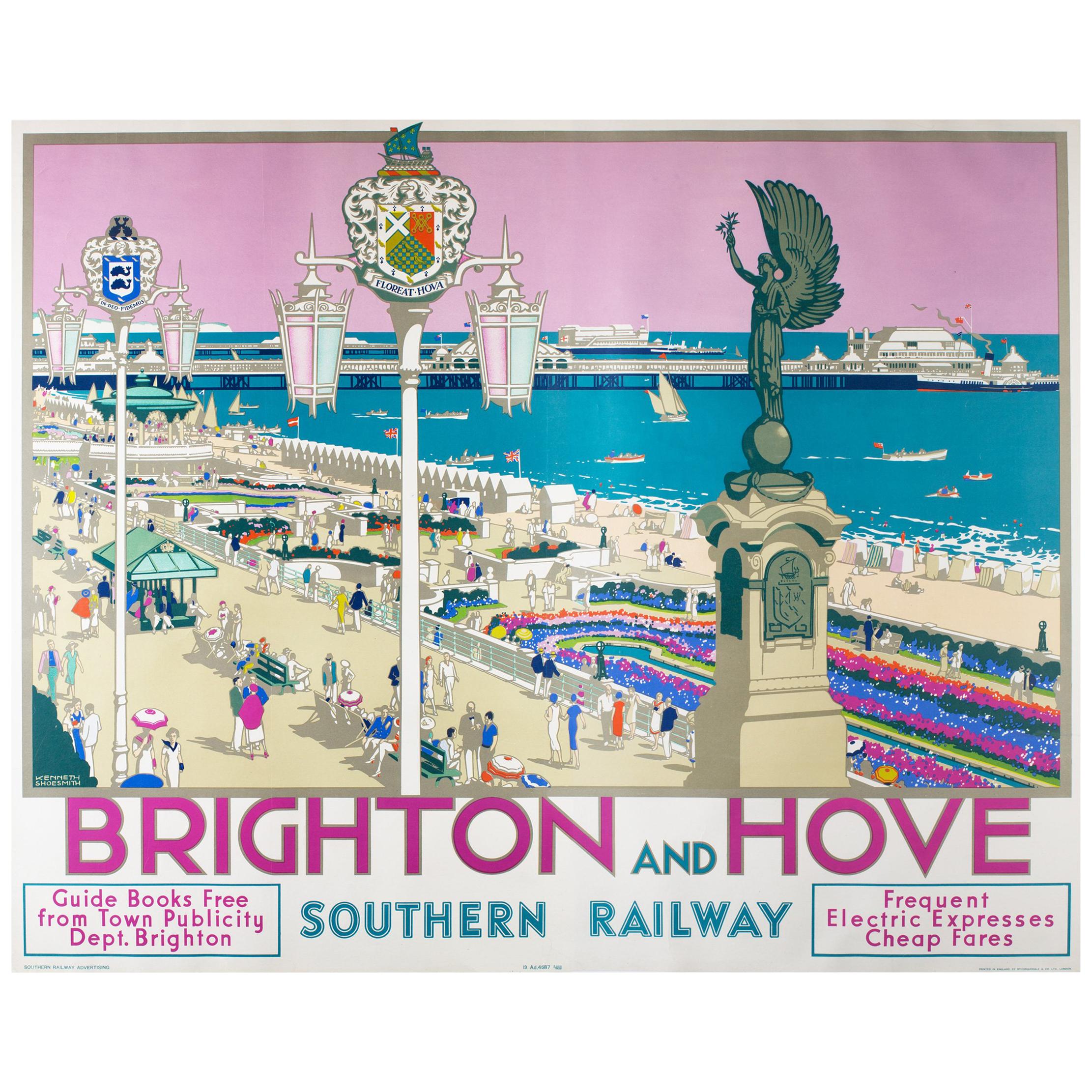 Brighton and Hove UK Rail Travel Poster, 1938, Kenneth Denton Shoesmith ...