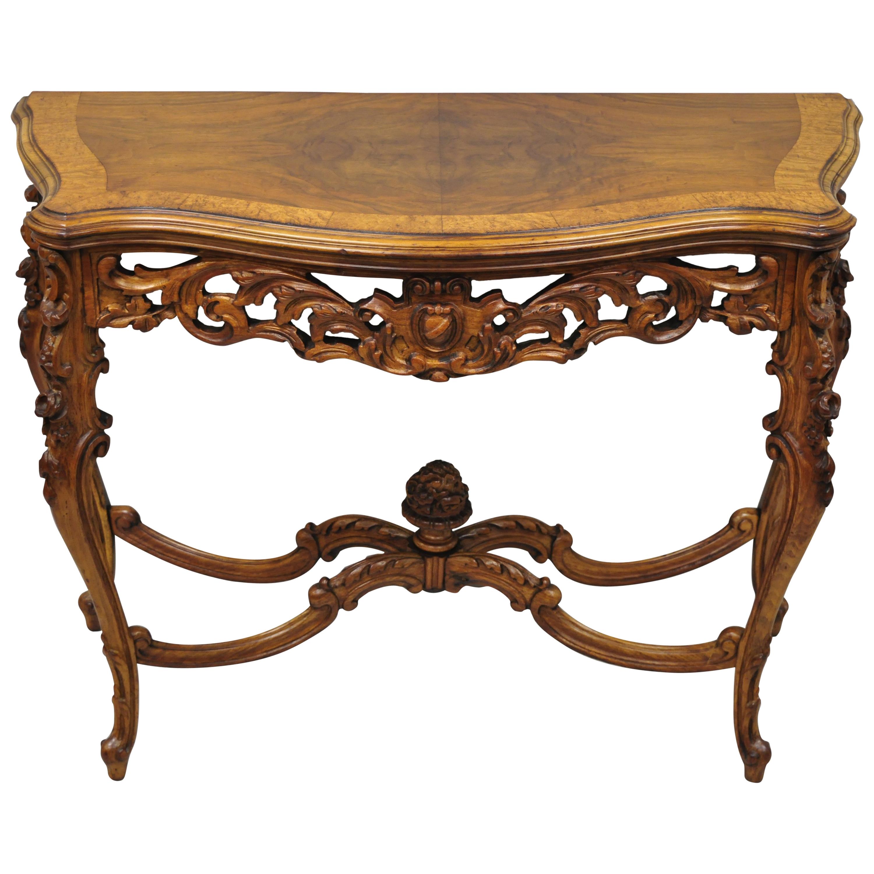 Antique French Louis XV Style Carved Walnut Banded Top Small Console ...