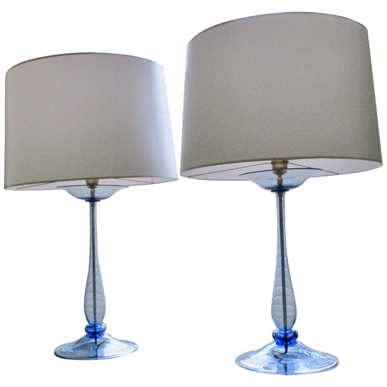 Elegant Pair of Big Cobalt Blue Table Lamps by Venini at 1stDibs
