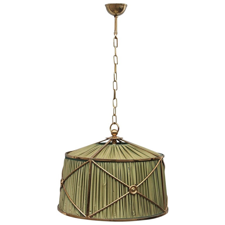 Dome Chandelier Structure in Green Silk Brass Italy Design 1950s Gold ...