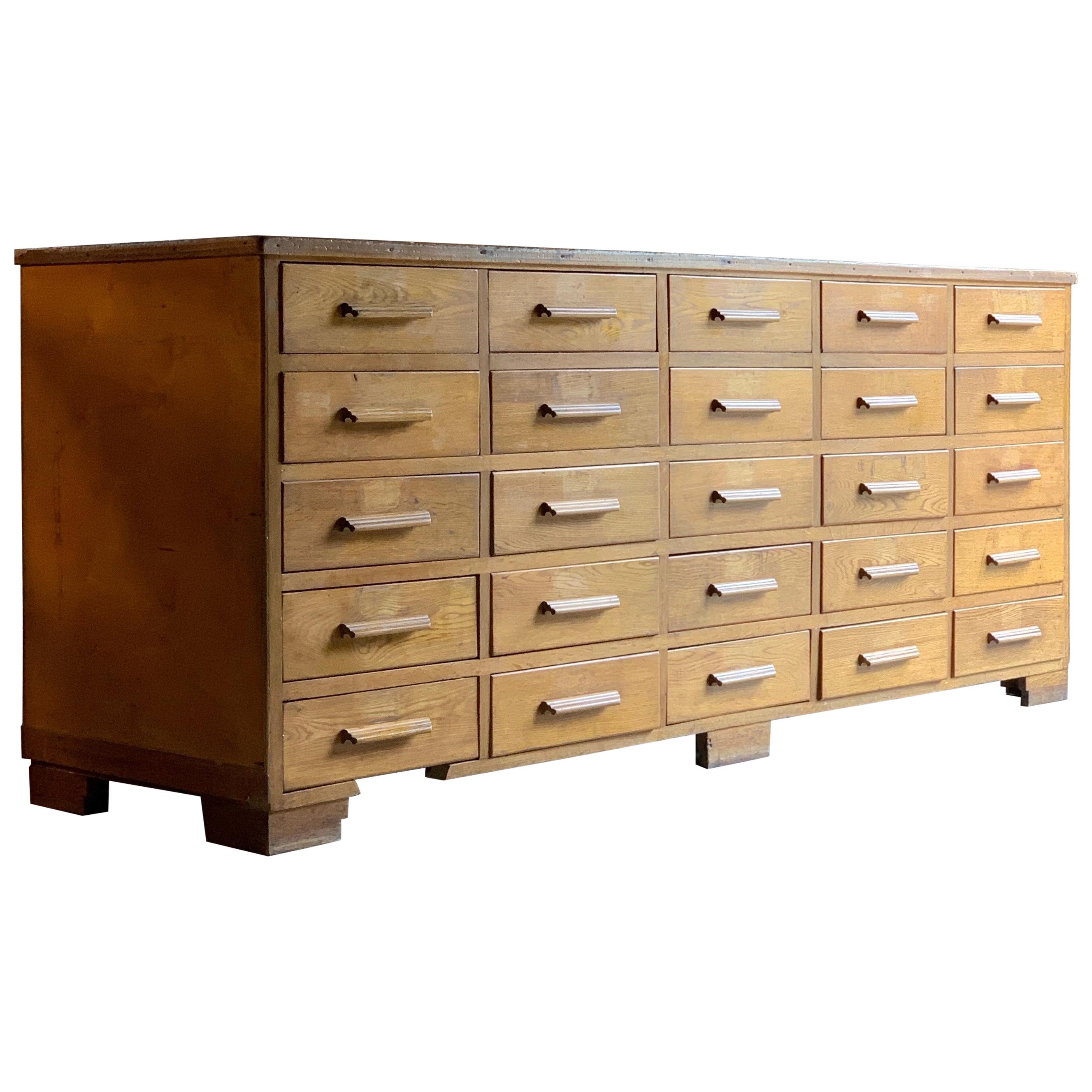 Midcentury Large Haberdashery Oak Shop Counter 25 Drawers, 1940s at 1stDibs