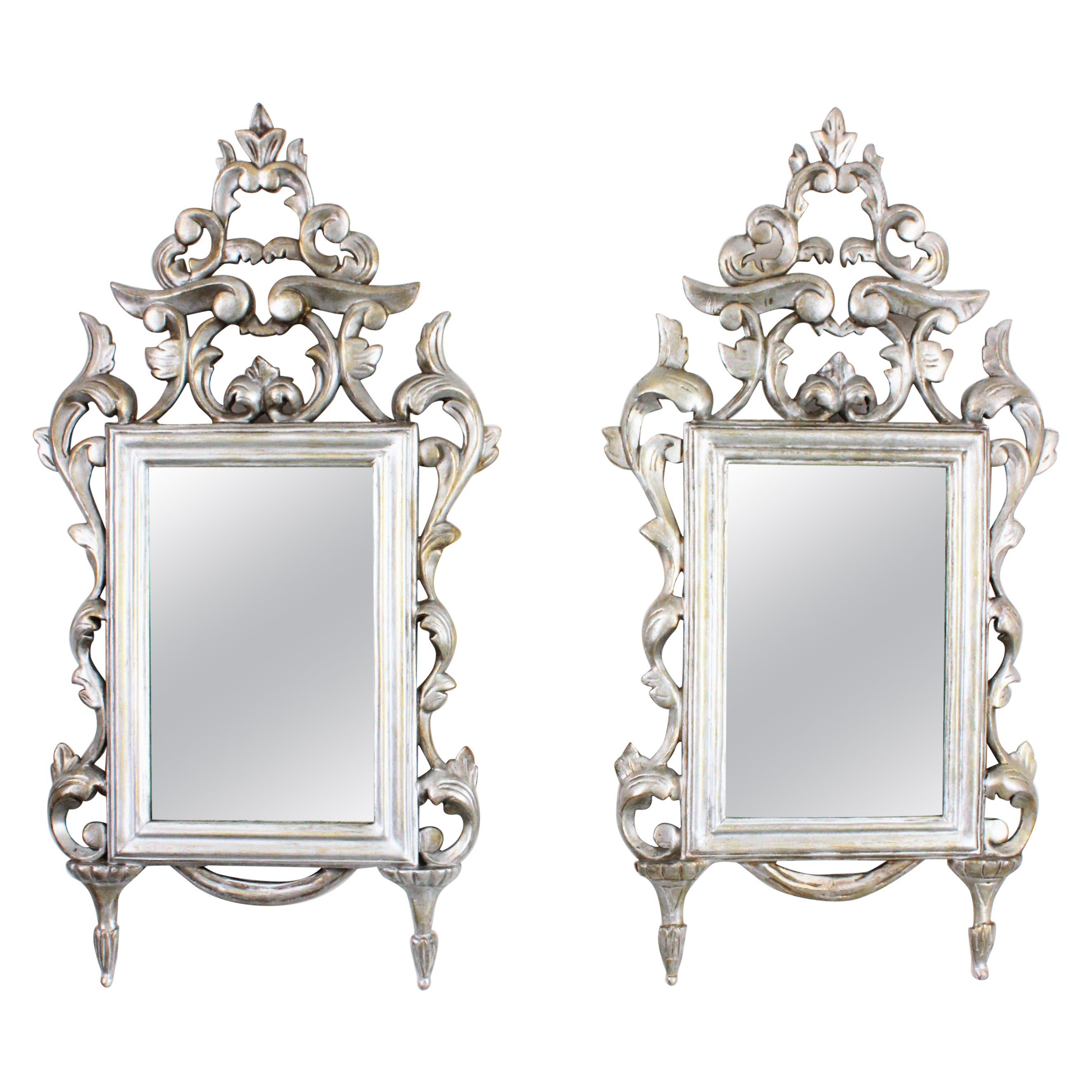 Pair of Italian Roccoco Style Gilt and Carved Wood Mirrors, Late 19th ...