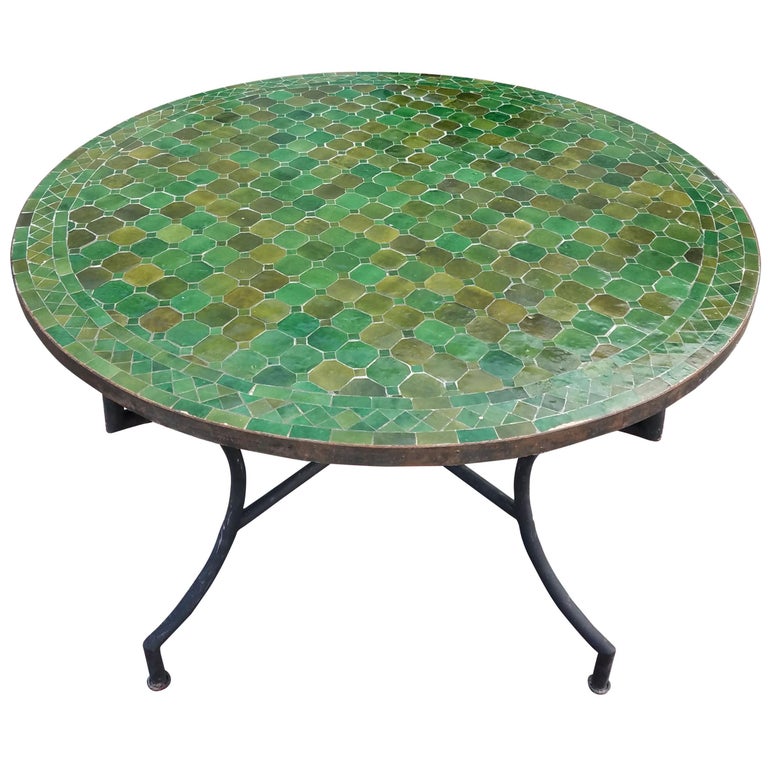 Round Moroccan Mosaic Table, Tamegroute Green at 1stDibs