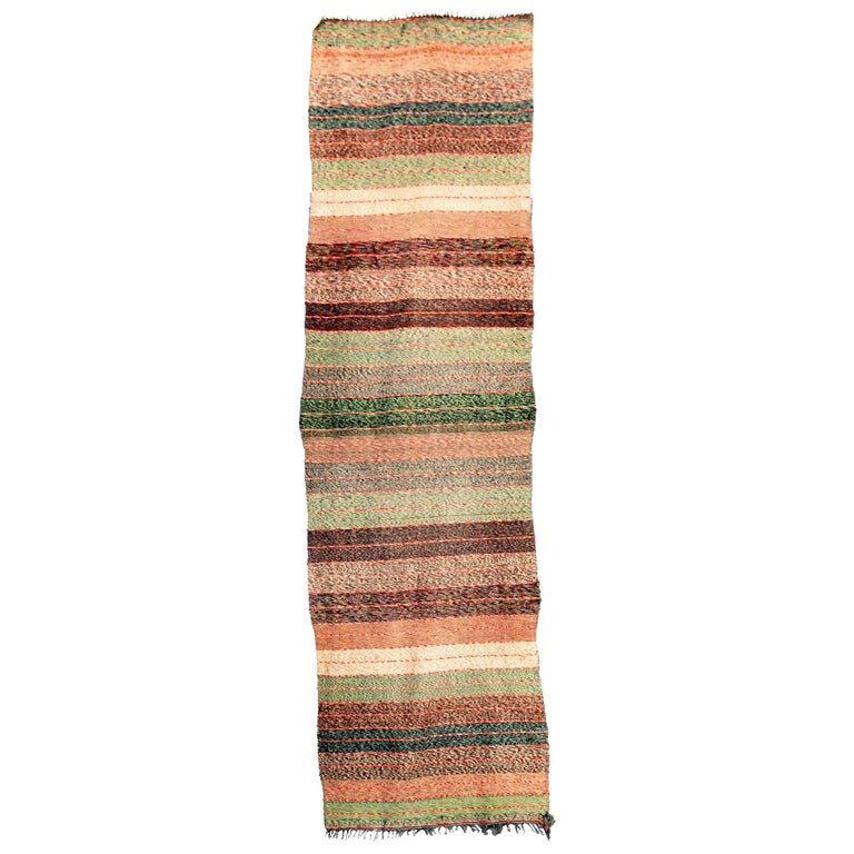Handmade Mixed Color Cotton Wool Runner Rug at 1stDibs