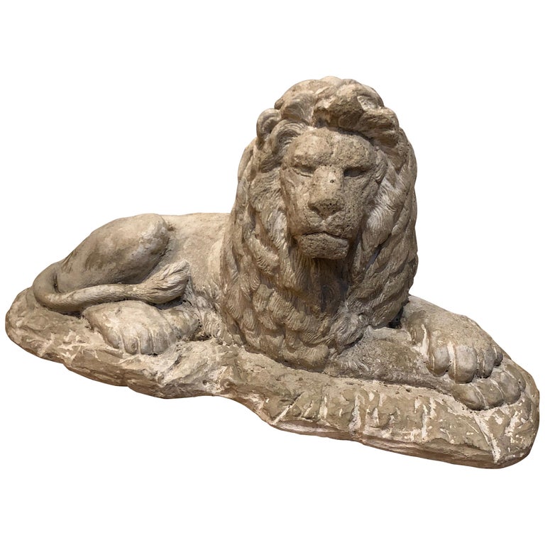 English Reclining Stone Lion Statue at 1stDibs