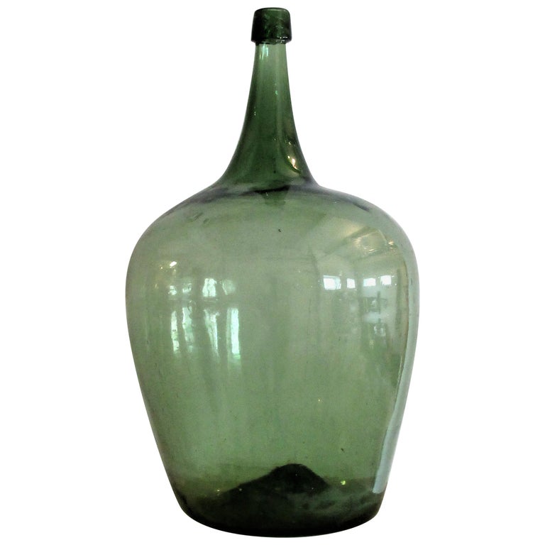 Early Antique American Blown Glass Green Demijohn Bottle at 1stDibs