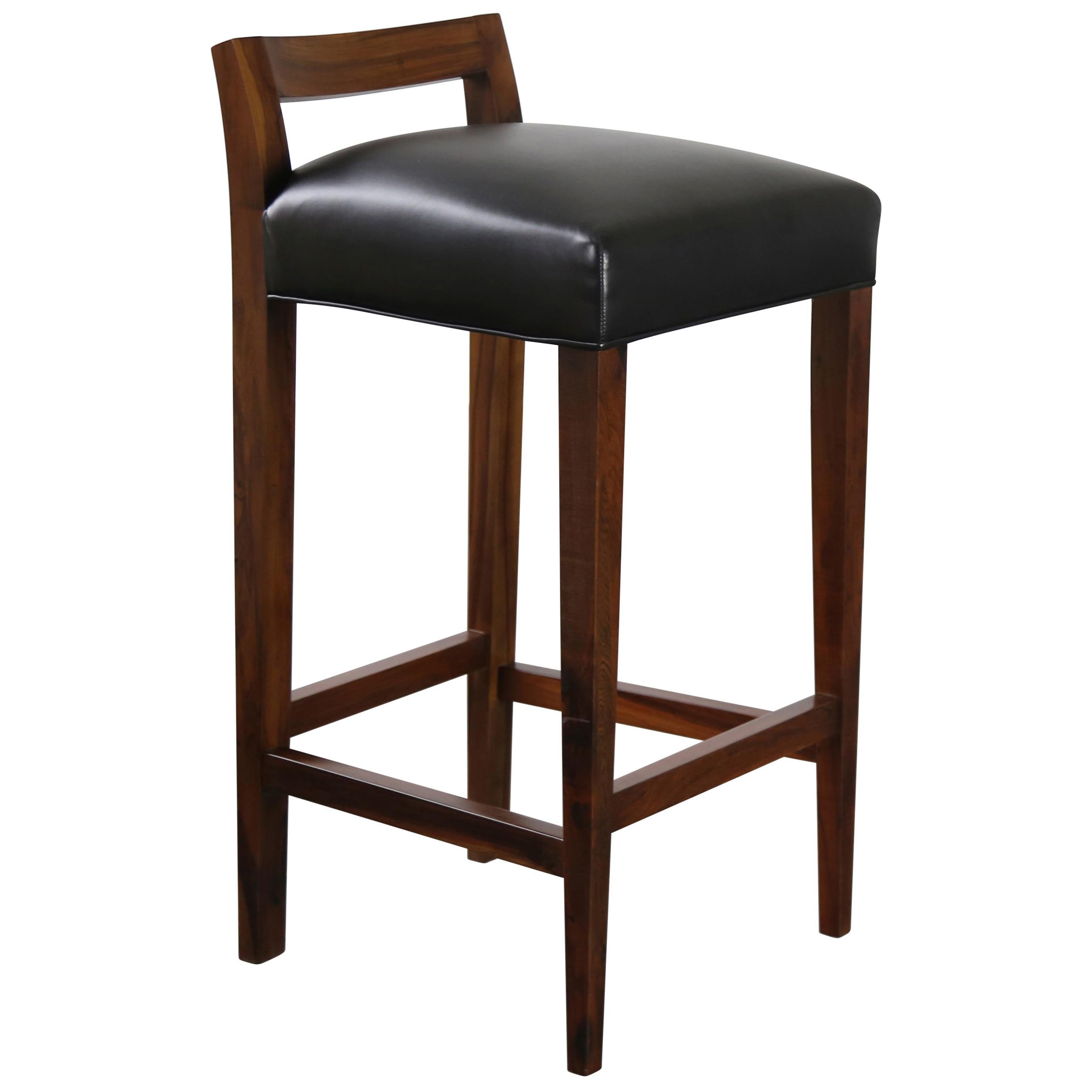 Umberto Low-Back Contemporary Wood and Leather Barstool from Costantini ...