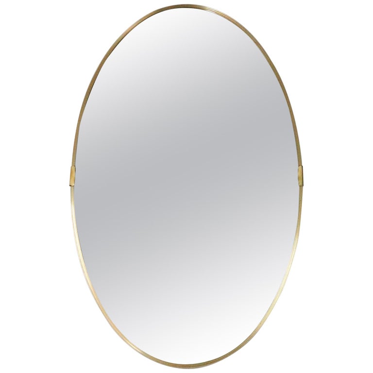 Italian Midcentury Vintage Oval Wall Mirror with Brass Frame Original ...