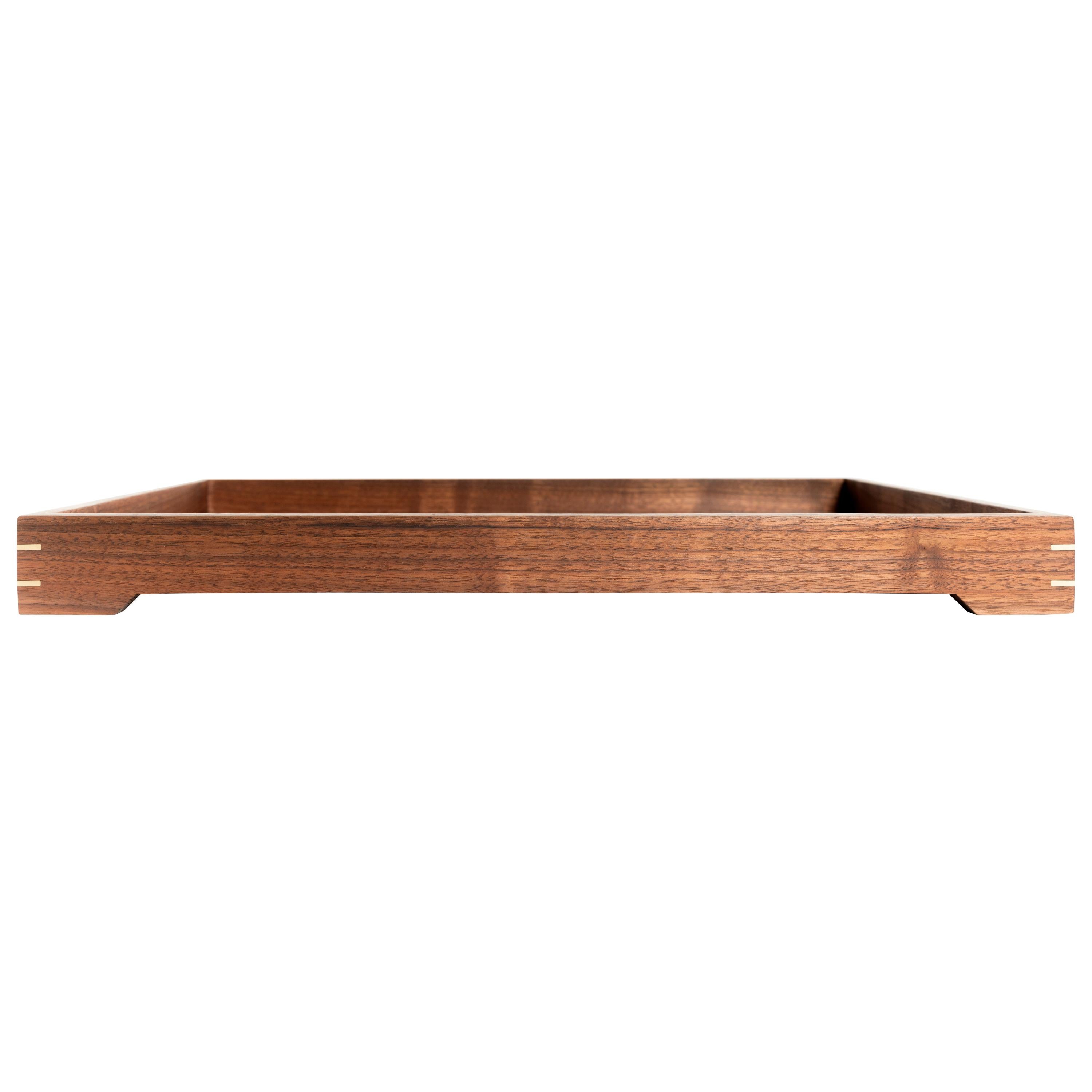 Walnut Wood and Brass Serving or Barware Tray by Alabama Sawyer For ...