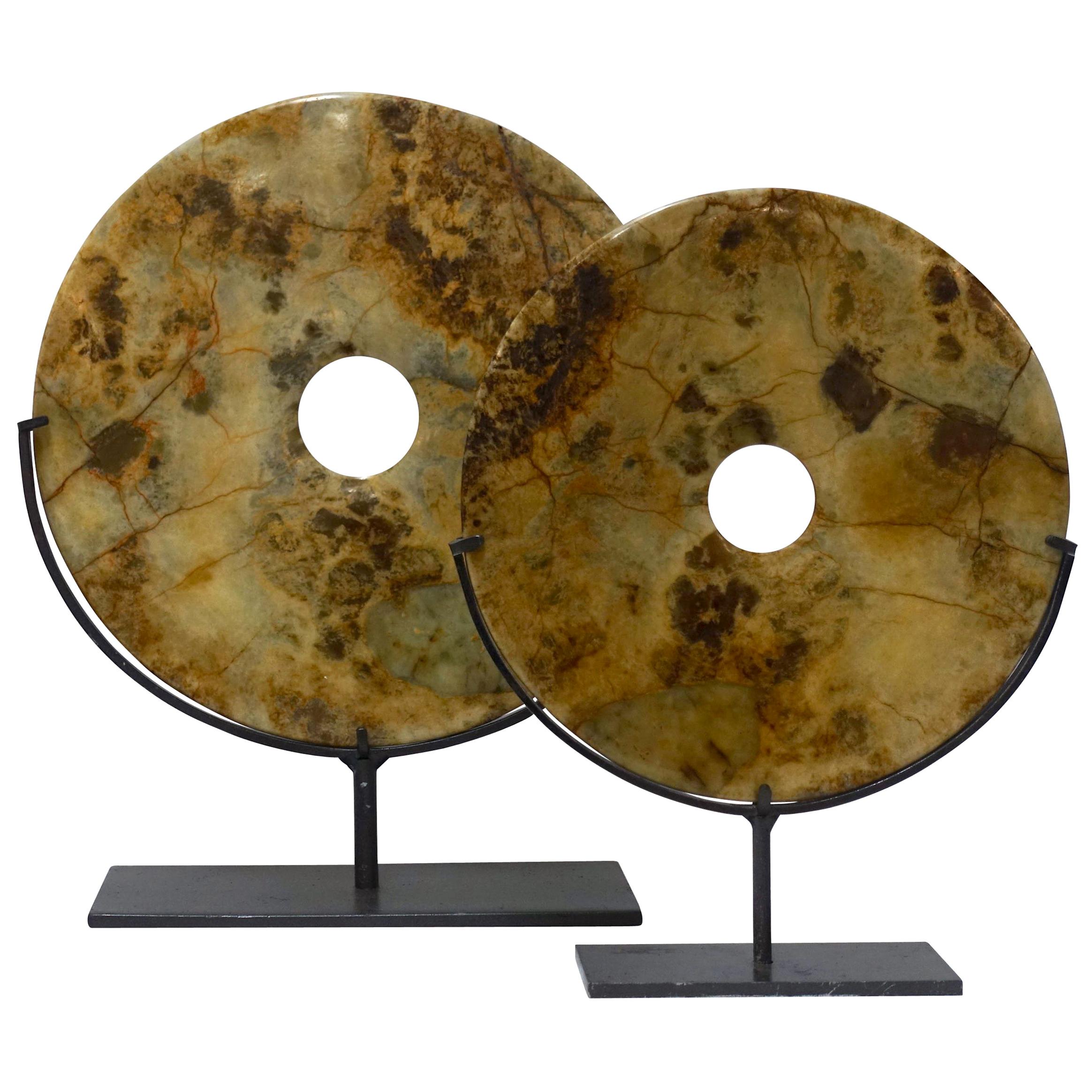Set of Chinese Polished Stone Bi- Discs at 1stdibs