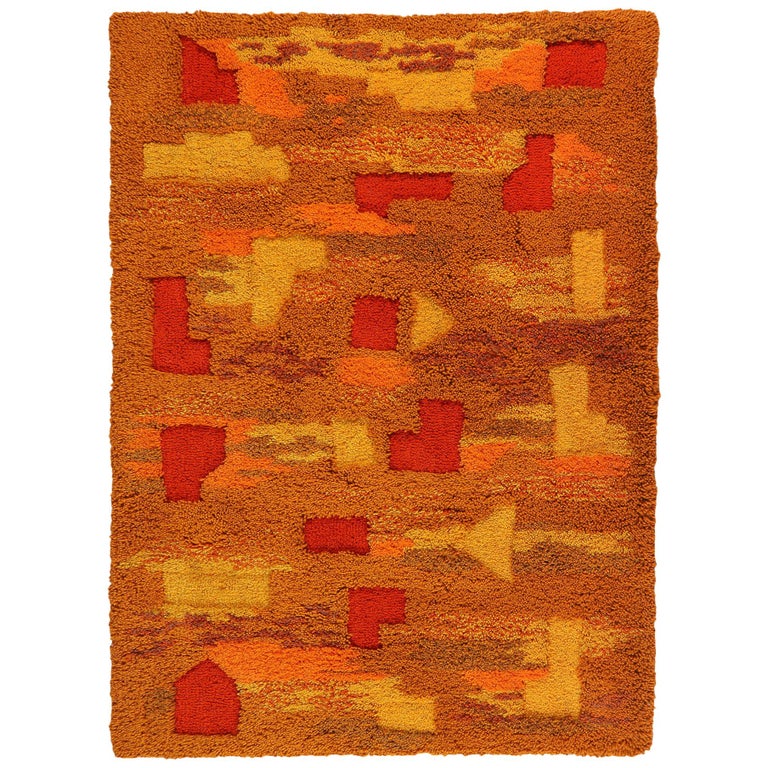 Orange and Yellow Op Pop Mod Woven Tapestry or Rug For Sale at 1stDibs