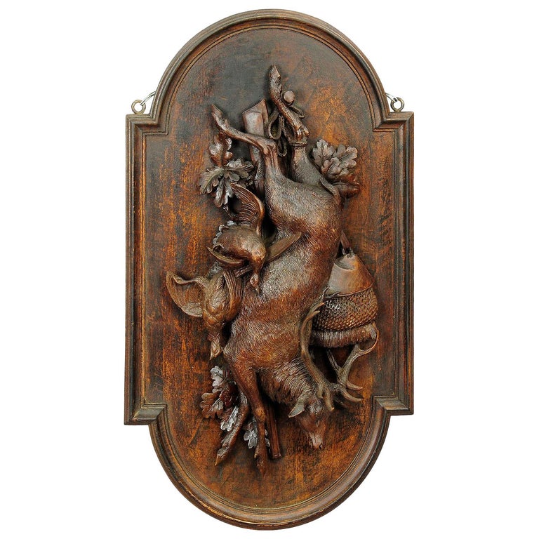 Wooden Carved Black Forest Game Plaque with Stag, Duck and Partridge at ...