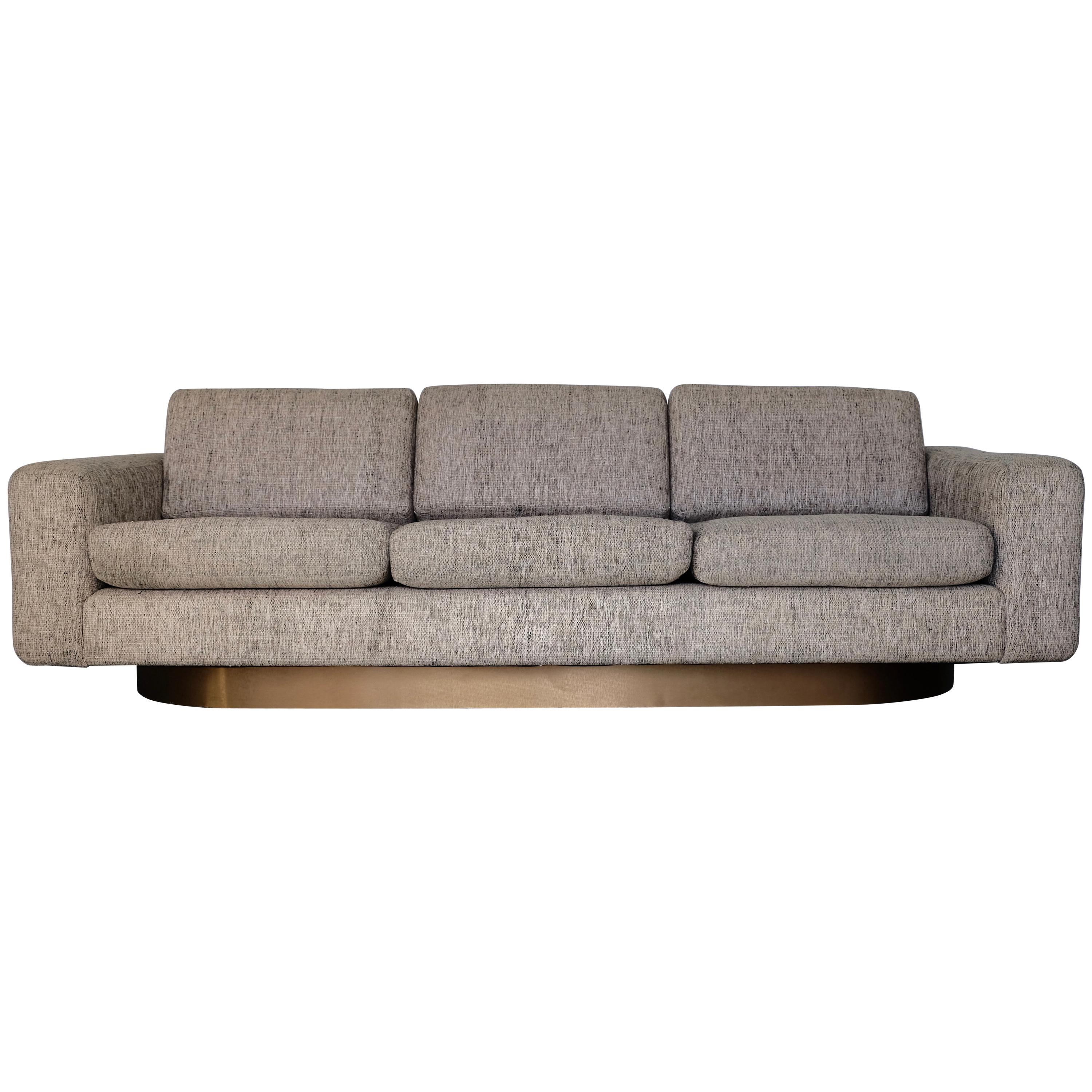Vintage Modern Custom Sofa Floating on Brushed Brass Plinth Base at 1stDibs