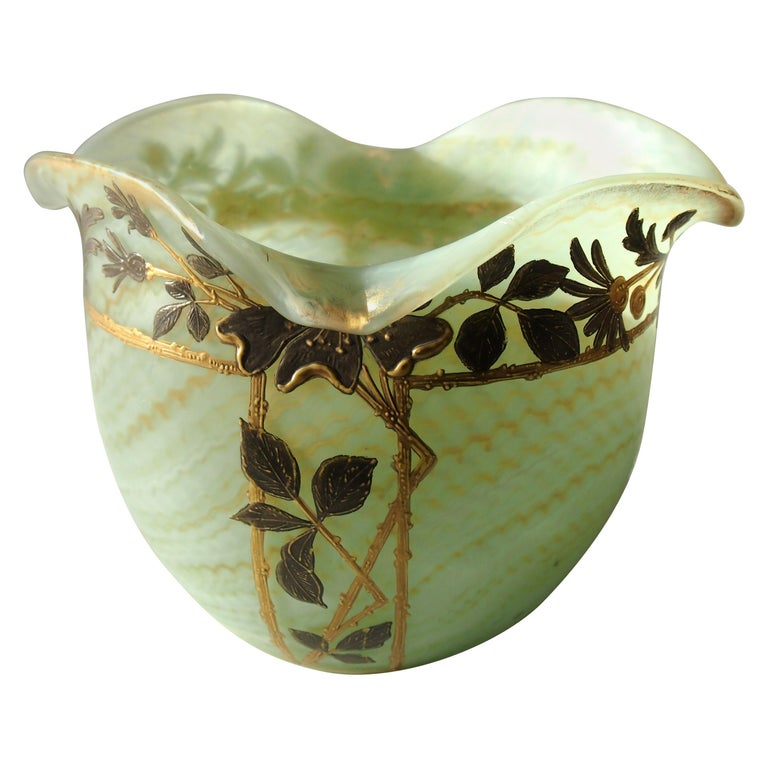 Bohemian Art Nouveau Harrach Glass Marbled Green Vase circa 1900 for A ...