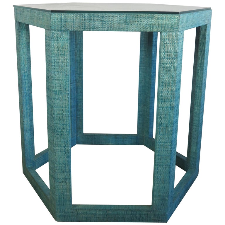 Hexagonal Raffia Side Table For Sale at 1stDibs