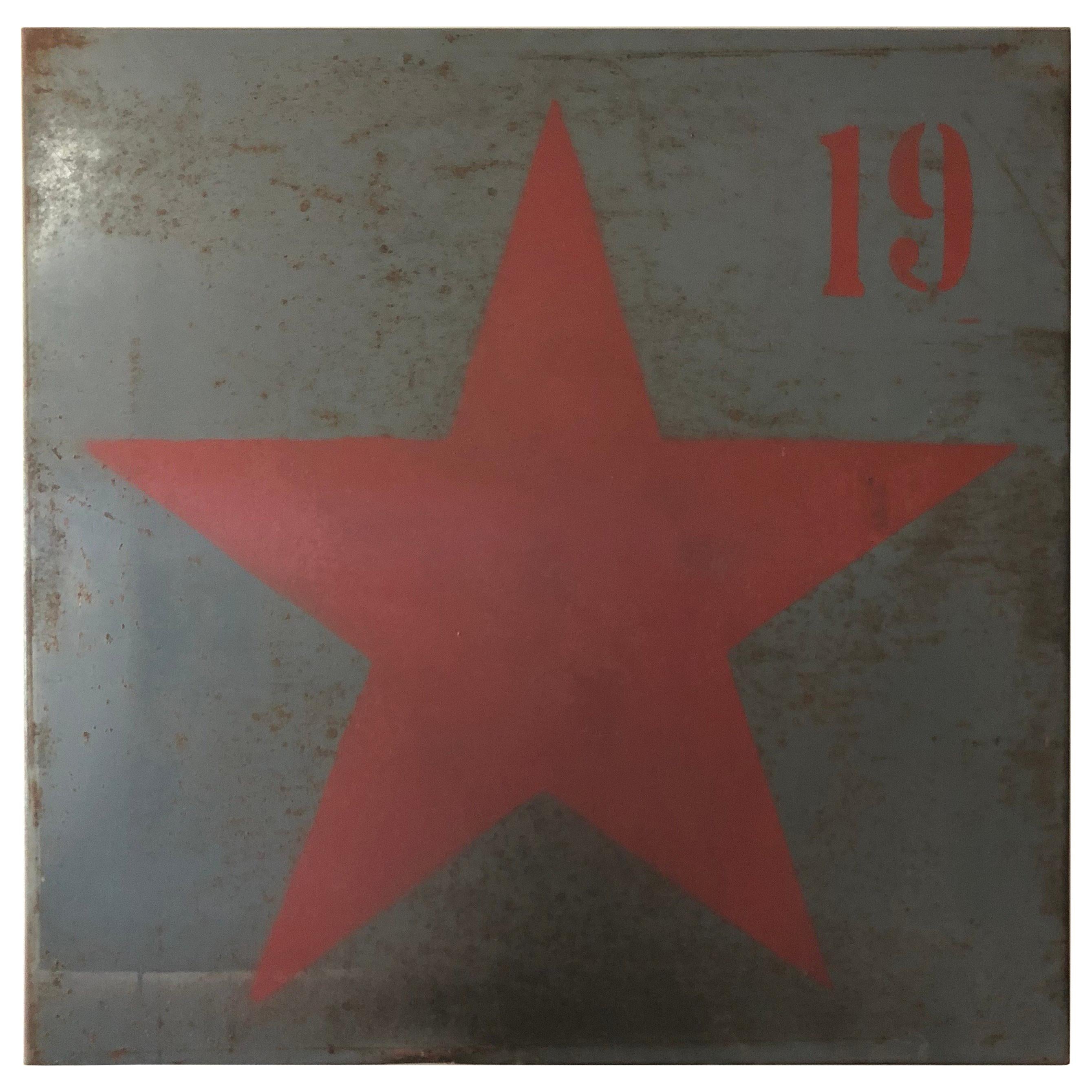 Vintage Industrial Red Star Metal Steel Wall Art Sign Panel For Sale at ...