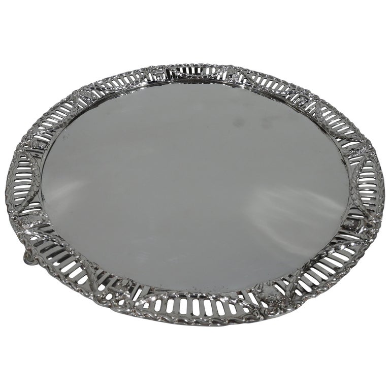 Antique English Edwardian Regency Revival Sterling Silver Salver Tray ...