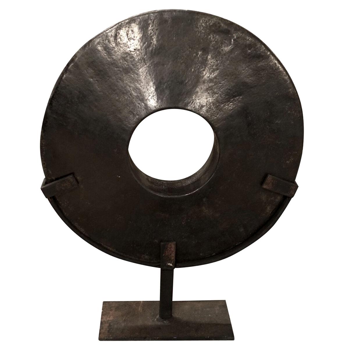 Extra Large Black Stone Disc Sculpture, Indonesia Contemporary at 1stDibs