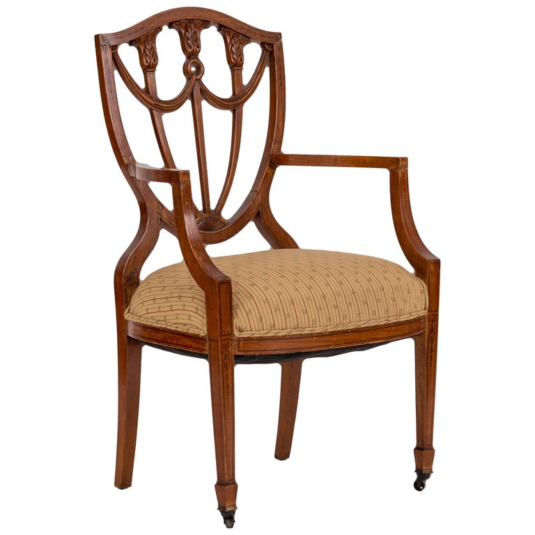 Pair of English Adam Style Shield-Back Chairs For Sale at 1stDibs