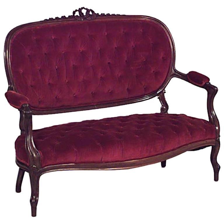 French Victorian Red Velvet 5-Piece Living Room Set For Sale at 1stDibs