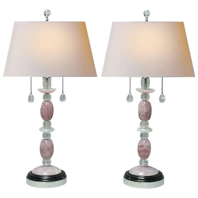 Pair of Modern Rock Crystal and Rose Quartz Table Lamps at 1stDibs