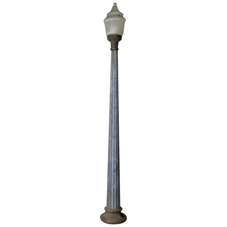 1930s Fluted Zinc Street Lamp with Original Shade at 1stDibs