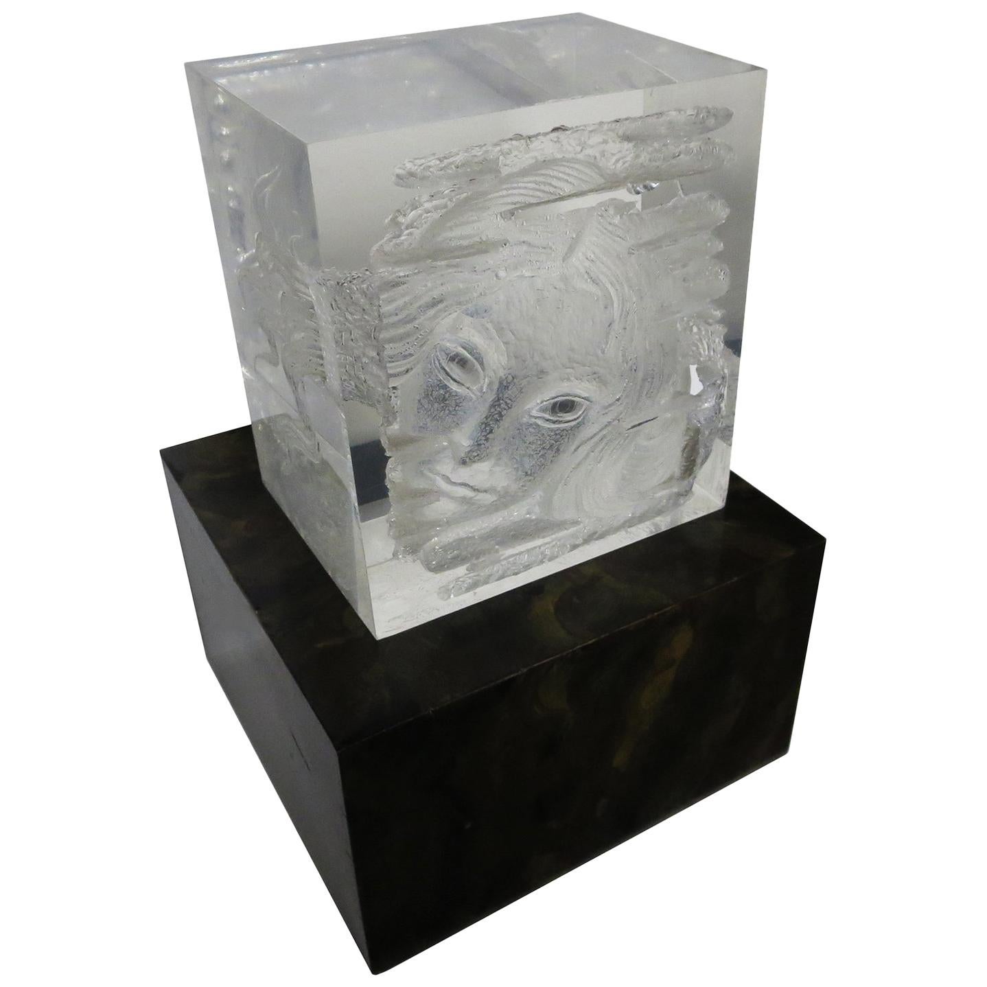 Female Head Lucite Carving by Arthur Fleischmann For Sale at 1stDibs